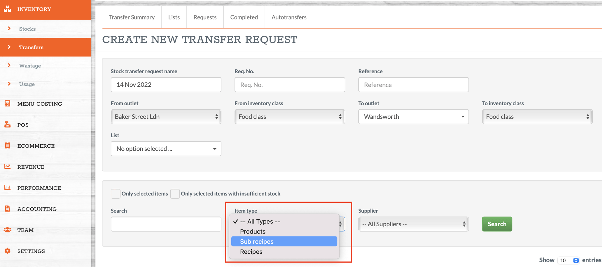 How to transfer Recipes and Subrecipes?